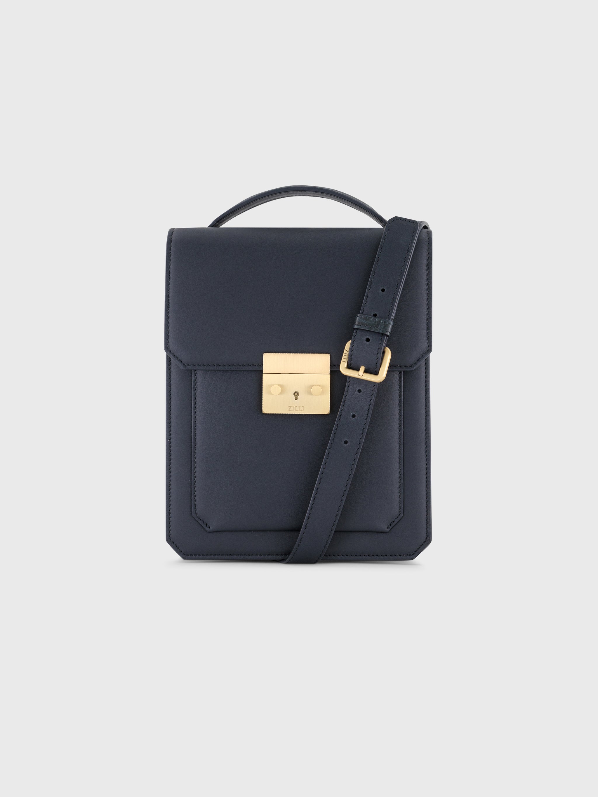 Calfskin Bag with Gold-Finish Zilli Closure - Blue Navy