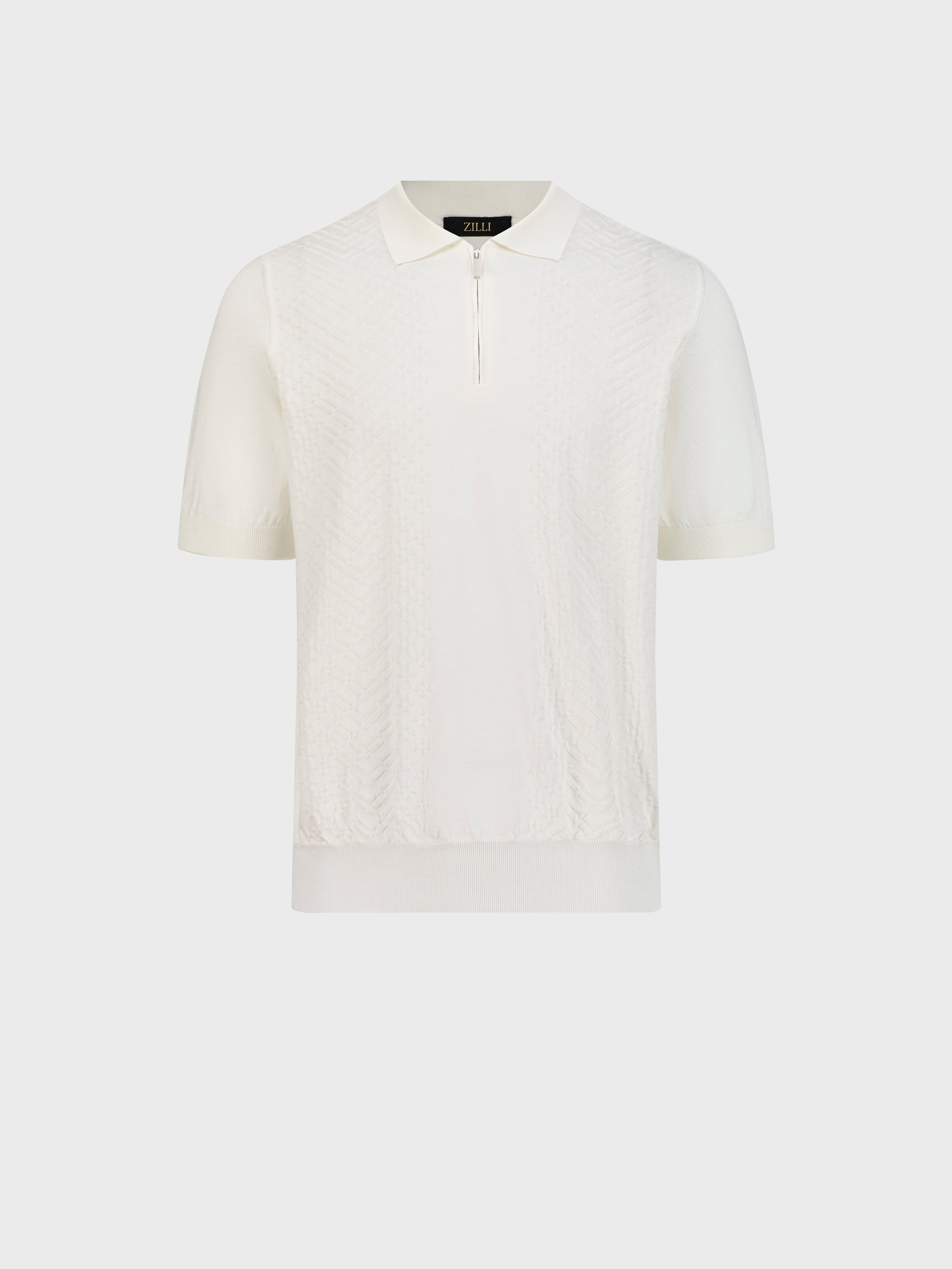 "Micro Lozenges" Silk and Cotton Knit Polo - Natural White