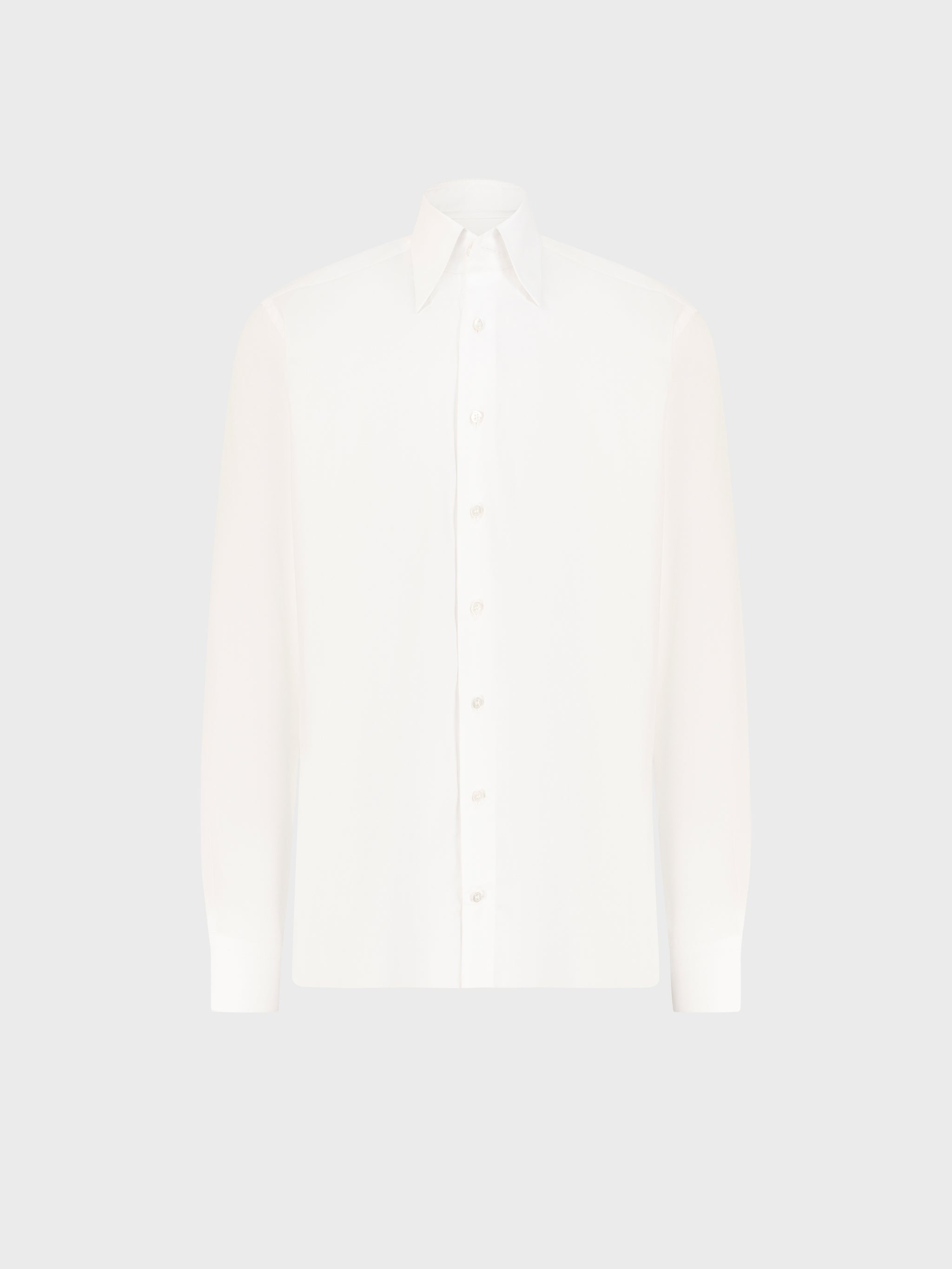 Single-Stitched Hidden Button Collar Sea Island Cotton Shirt - White
