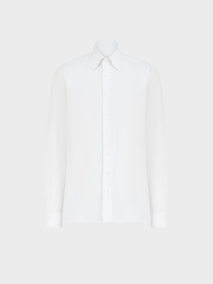 Triple-Stitched Hidden Button Collar Sea Island Cotton Shirt - White