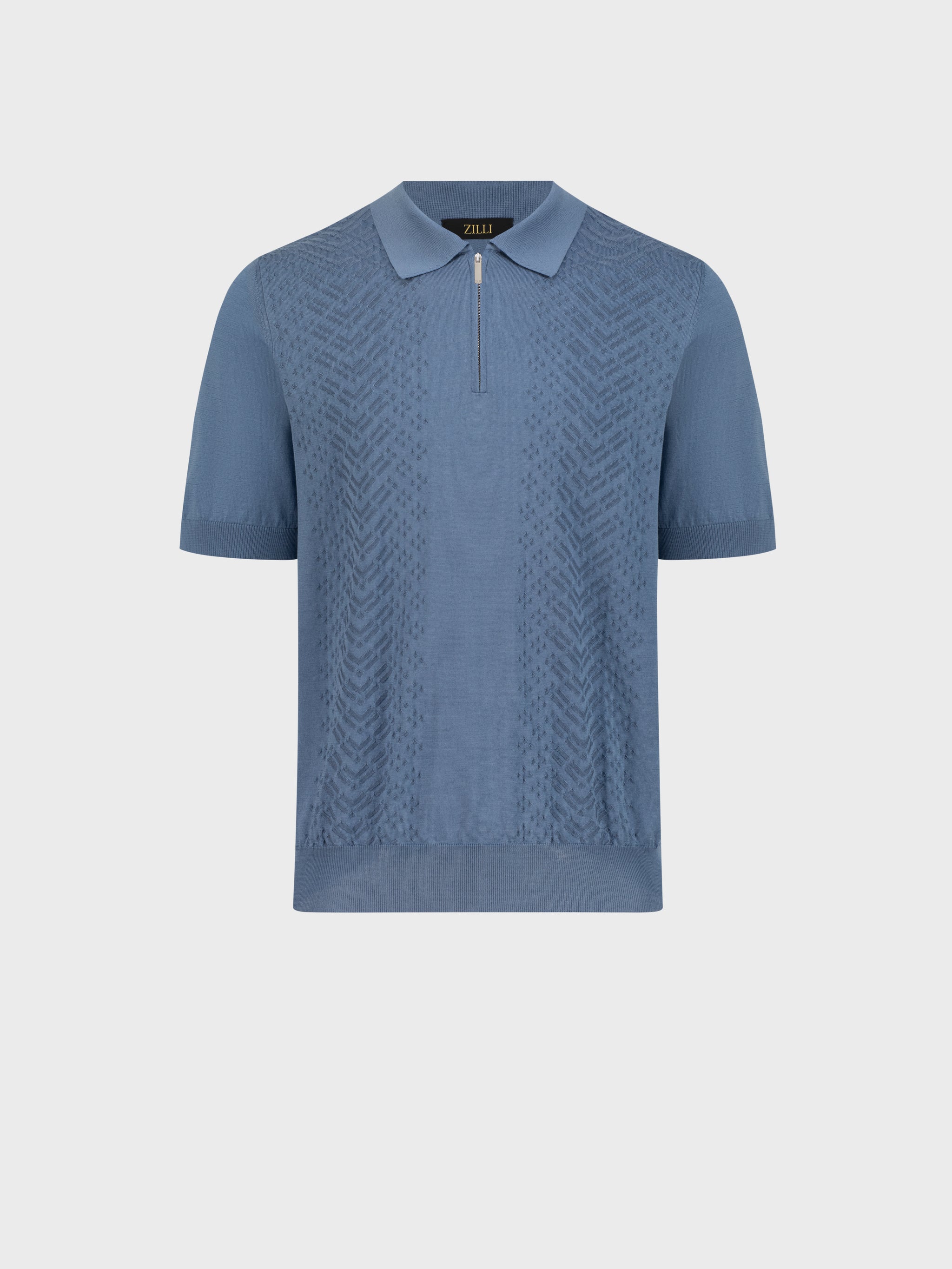 "Micro Lozenges" Silk and Cotton Knit Polo - Pale Blue Onyx