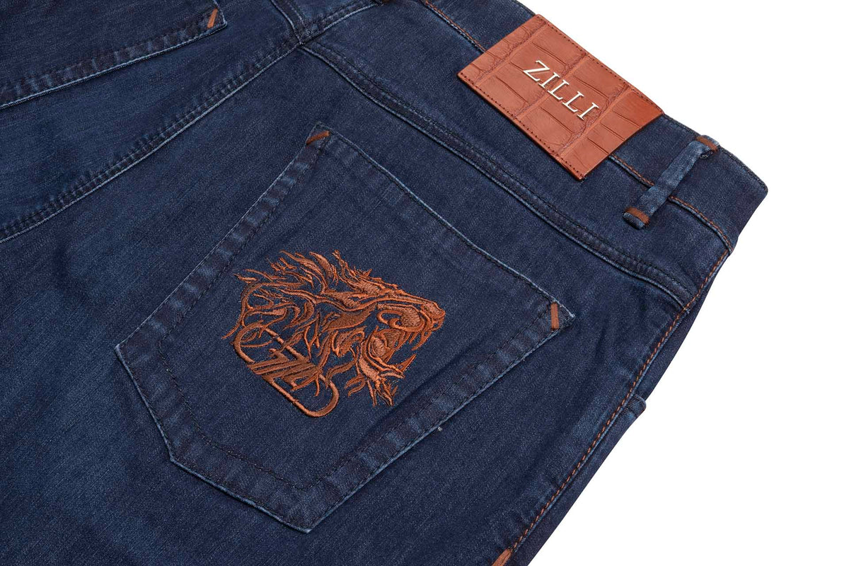 Zilli Slim Fit Jeans with Lion Embroidery & Alligator Details